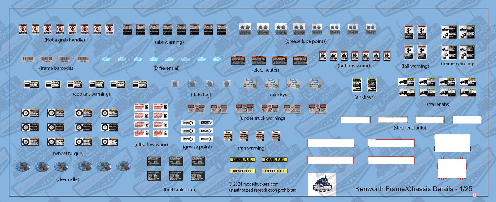 Kenworth Model Semi Chassis Detail Decals – Model Truckers LLC