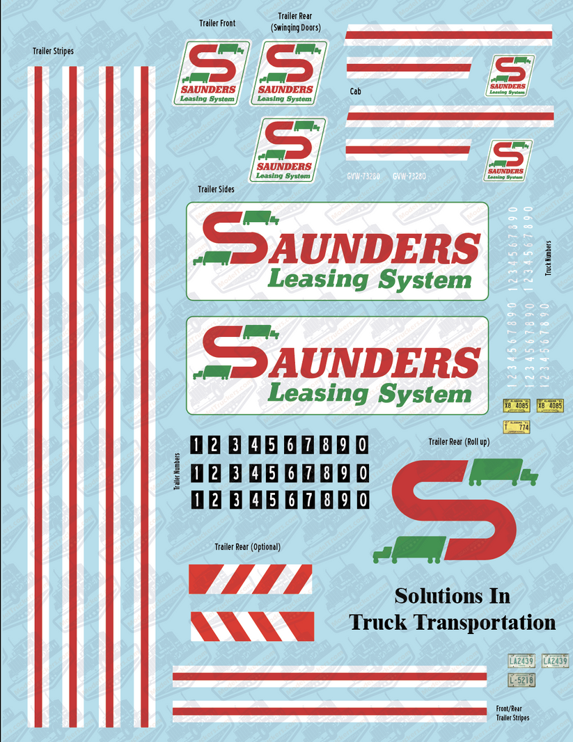 Saunders Leasing System Model Decals – Model Truckers LLC